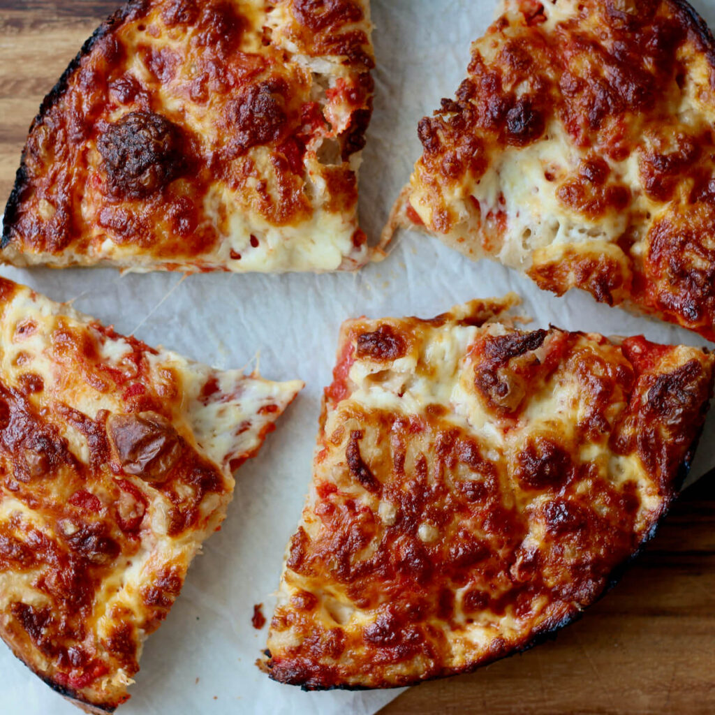 Cast Iron Sourdough Pan Pizza (Deep Dish-Style) - Everyday Homemade